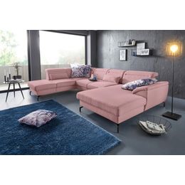 Sit & More Wohnlandschaft SIT & MORE "Percy U-Form", rosa (altrosa), B:343cm H:80cm T:235cm, Sofas, Wohnlandschaft, 15 cm Fu&szlig;h&ouml;he, Sitztiefenverstellung, wahlweise in 2 Fu&szlig;farben
