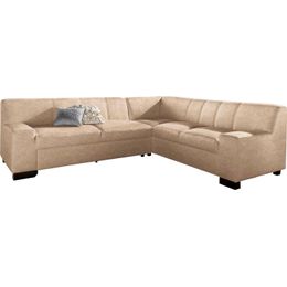 Ecksofa DOMO collection "Norma, moderne Armlehnen, zeitlos und elegant, Breite 247cm, L-Form", beige (natur), B:247cm H:74cm T:212cm, Microfaser PRIMABELLE (100% Polyester);Kunstleder SOFTLUX;Struktur (90% Polyester, 10% Polyacryl);NaturLEDER (echtes Rindsleder), Sofas, Ecksofa, wahlweise mit Bettfunktion