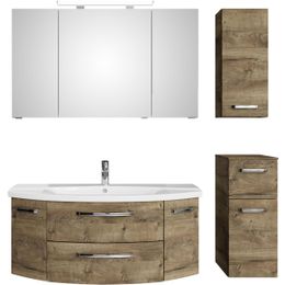 Badm&ouml;bel-Set SAPHIR "Serie 4010 4-teilig Keramik-Waschtisch mit LED-Spiegelschrank", braun (eiche ribbeck quer nachbildung), B:150,5cm H:200cm T:48cm, Holzwerkstoff, Kastenm&ouml;bel-Sets, Badm&ouml;bel-Set, Badezimmer Set mit Unterschrank, H&auml;ngeschrank, inkl. T&uuml;rd&auml;mpfer