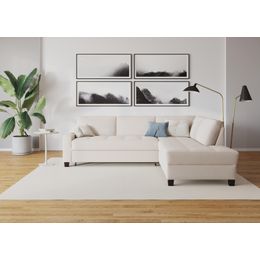 Ecksofa DOMO collection "Florentina zeitlos und elegant, Sitzn&auml;hte als Designelement, L-Form", beige (cream), B:243cm H:84cm T:209cm, Struktur fein (100% Polyester);Luxus-Microfaser (100% Polyester);Luxus-Microfaser in Chenille-Optik (100% Polyester);Microvelour (100% Polyester);Webstoff (100% Polyester), Sofas, Ecksofa, wahlweise mit Bettfunktion, mit Kontrastnaht, Komfortsitzh&ouml;he 47cm