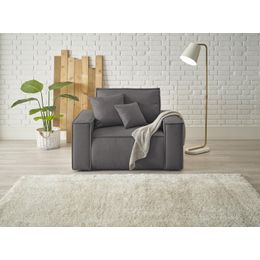 Loveseat OTTO HOME "FINNLEY, XXL-Sessel, Lesesessel, trendige Stoffe, inkl. Zierkissen", grau (anthrazit), B:120cm H:85cm T:86cm, Bezugstoff 100% PES ;Atmungsaktives Gewebe ;Easy Clean ;Gramatur 340g/qm +/- 5%, Sessel, Loveseat, verf&uuml;gbar in den Stoffqualit&auml;ten Boucl&eacute;, Struktur fein und Mega Cord