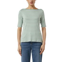 T-Shirt comma, Damen, Gr. 42, mint stripes, Single Jersey, Obermaterial: 92% Viskose, 8% Elasthan, gestreift, tailliert h&uuml;ftbedeckend, U-Boot-Ausschnitt, Shirts T-Shirt, im Streifen-Look