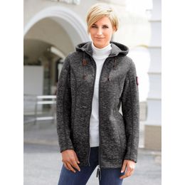 Kapuzenfleecejacke Casual Looks, Damen, Gr. 40, schwarz (schwarz, meliert), 100% Polyester, meliert, unifarben, figurumspielend, Jacken Kapuzenfleecejacke