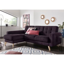 Ecksofa exxpo - SOFA FASHION "Nappa, kompakt und komfortabel, bequem, zeitloses Design, L-Form", lila (purole), B:222cm H:87cm T:156cm, Samtvelours (100% Polyester);Webvelours (100% Polyester), Sofas, Ecksofa, tolle Detailverarbeitung, inkl. Bettfunktion und Bettkasten
