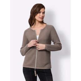 Strickjacke Heine, Damen, Gr. 36, grau (taupe), 100% Baumwolle, unifarben, Strickjacken Strickjacke