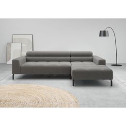Ecksofa Home Affaire "Ecksofa Claya, L-Form, Kopfteilverstellung, Breite 258 cm", anthrazit, B:258cm H:71cm T:179cm, 100% Polyester, Sofas, Ecksofa, Moderne Steppung, weicher Polsteraufbau & saugroboterfreundliche H&ouml;he