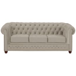 Chesterfield-Sofa Home Affaire "New Castle", beige, B:203cm H:72cm T:86cm, Sofas, Chesterfield-Sofa, mit hochwertiger Knopfheftung in Chesterfield-Design, B/T/H: 203/86/72
