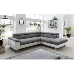 Ecksofa COTTA "Komaris L-Form, B: 249 cm", wei&szlig; (wei&szlig;, stone), B:249cm H:72cm T:100cm, Microfaser PRIMABELLE (100% Polyester);Kunstleder SOFTLUX;Feinstruktur (100% Polyester);Kunstleder SOFTLUX/Struktur (100% Polyester);NaturLEDER, Sofas, Ecksofa, mit Kopfteilverstellung, optional Bettfunktion, Bettkasten & Licht
