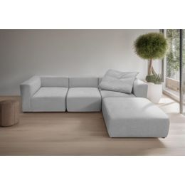 3-Sitzer Home Affaire "Utvik kann individuell zusammengestellt werden", grau (hellgrau), B:301cm H:69cm T:108cm, 100%Polyester, Sofas, 3-Sitzer, Modulsofa, bestehend aus 2 Eck-, 1 Mittelelement und 1 Hocker