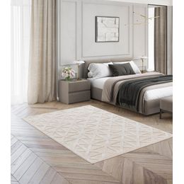 Teppich "COSMO Geo, Made in Belgium", beige (greige), B:200cm H:14mm L:290cm, Polyester, Polypropylen, PRIMAFLOR-IDEEN IN TEXTIL, Teppiche, Teppich, modernes Design, Hoch-Tief Effekt, weicher Flor