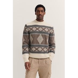Norwegerpullover Bugatti "Regular Fit", Herren, Gr. L, 70, beige, Rippstrick, 80% Wolle, 20% Polyamid, regular fit, ohne Ausschnitt, Rippb&uuml;ndchen, Pullover Norwegerpullover, mit Stehkragen