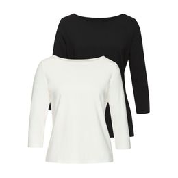 3/4-Arm-Shirt Lascana, Damen, Gr. 44/46, beige (creme, schwarz), Single Jersey, Obermaterial: 50% Baumwolle, 45% Modal (TENCEL&trade;), 5% Elasthan, unifarben, Basic, bequem, U-Boot-Ausschnitt, Shirts 3/4-Arm-Shirt, aus elastischer Baumwoll-Modal-Qualit&auml;t, Topseller