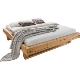 Massivholzbett Home Affaire "Ultima, hohe Belastbarkeit, Futonbett ohne Kopfteil", beige (natur), B:218cm L:218cm, Betten, Massivholzbett, aus Eiche oder Fichte, FSC-zertifiziert, in vielen Breiten