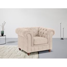 Sessel Home Affaire "Chesterfield B/T/H: 105/69/74 cm", beige (creme), B:105cm H:74cm T:89cm, 100% Polyester, Sessel, Sessel, mit hochwertiger Knopfheftung, auch in Leder
