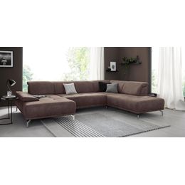 Wohnlandschaft Home Affaire "Caluna", braun, B:334cm H:81cm T:235cm, Flachgewebe Mura: (100% Polyester);Luxus-Microfaser Vintageoptik (100% Polyester);Luxus-Mikrofaser (90% Polyester, 10% Polyamid), Sofas, Wohnlandschaft, Inkl.Sitztiefenverstellung, wahlweise mit Kopf- und Armteilverstellung