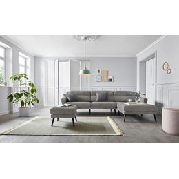 Ecksofa OTTO HOME "Bille L-Form", grau, B:302cm H:86cm T:178cm, Samtoptik (100% Polyester);Luxus-Microfaser weich (100% Polyester);Struktur (100% Polyester);Struktur fein (100% Polyester), Sofas, Ecksofa, mit Naht im R&uuml;ckenkissen und Beinen aus Eichenholz
