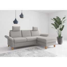 Ecksofa Home Affaire "Rochelle, L-Form", grau (hellgrau), B:251cm H:90cm T:164cm, 95% Polyester 5% Polyamid, Sofas, Ecksofa, wahlweise mit Armteilverstellung, Bettfunktion und Bettkasten