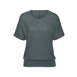 Kurzarmshirt Vivance "mit breitem Bund", Damen, Gr. 40/42, grau (graugr&uuml;n), Feinstrick, Obermaterial: 55% Polyester (REPREVE), 43% Viskose, 2% Elasthan, meliert, bequem normal, Rundhals, Shirts Kurzarmshirt, aus weichem Viskose-Feinstrick, Topseller