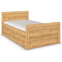Stauraumbett Rauch "Bett Einzelbett Stollenbett Bettk&auml;sten EVELYN", braun (asteiche), B:129cm H:94cm L:210cm, Betten, Stauraumbett, in Komforth&ouml;he mit Holzkopfteil sowie Schubladen MADE IN GERMANY