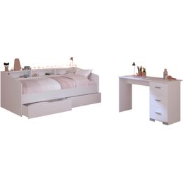 Jugendzimmer-Set Parisot "Sleep 41", wei&szlig;, B:113cm H:82cm T:203cm, Holzwerkstoff, Schlafzimmerm&ouml;bel-Sets, Jugendzimmer-Set, R&uuml;ckw&auml;nde der F&auml;cher am Bett drehbar