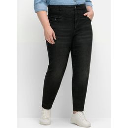 Stretch-Jeans sheego, Damen, Gr. 42, Normalgr&ouml;&szlig;en, schwarz (schwarz denim), 99% Baumwolle, 1% Elasthan, unifarben, lang, Jeans Stretch-Jeans
