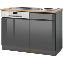 Sp&uuml;lenschrank KOCHSTATION "KS-Virginia", grau (grau hochglanz), B:110cm H:85cm T:60cm, Holzwerkstoff, MDF, Schr&auml;nke, Sp&uuml;lenschrank, 110 cm breit, inklusive Einbausp&uuml;le
