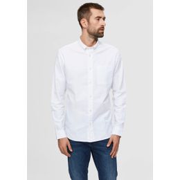 Langarmhemd Selected "SLHREGRICK-OX SHIRT LS NOOS", Herren, Gr. M, N-Gr, wei&szlig;, Web, Obermaterial: 97% Baumwolle, 3% Elasthan, unifarben, regular fit normal, ohne Ausschnitt, 1-Knopf-Manschette, Hemden Langarmhemd, Baumwolle, regular fit