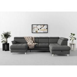 Sit & More Wohnlandschaft SIT & MORE "Marano U-Form", grau (steel), B:304cm T:216cm, 100% Polyester, Sofas, Wohnlandschaft, inklusive Kopfteilverstellung, wahlweise mit Bettfunktion, Bettkasten