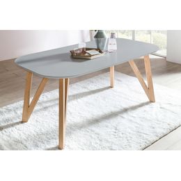 Esstisch Salesfever "Solna - Stilvoller Tisch f&uuml;r Ihr Zuhause", grau (grau, natur, grau), B:180cm H:76cm T:90cm, Tische, Esstisch, Massive Eichen-Haarnadelbeine: Nat&uuml;rliches Design-Statement