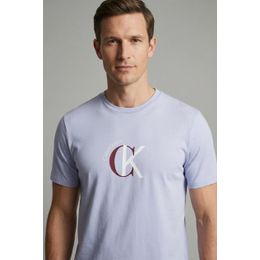 T-Shirt Calvin Klein Jeans, Herren, Gr. L, casual blau, Web, Obermaterial: 100% Baumwolle, unifarben, regular fit normal, Rundhals, eingesetzt abgesteppte Kante, Shirts T-Shirt, Regular fit mit Rundhalsausschnitt