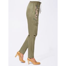 Schlupfhose Inspirationen, Damen, Gr. 42, Normalgr&ouml;&szlig;en, gr&uuml;n (khaki), 100% Viskose, gebl&uuml;mt, gemustert, unifarben, lang, Hosen Schlupfhose