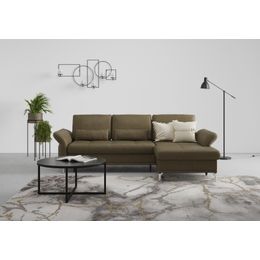 Ecksofa Home Affaire "Palm Beach L-Form", gr&uuml;n (olive), B:275cm H:89cm T:175cm, 100%Polyester, Sofas, Ecksofa, Federkern, mit Sitztiefenverstellung, wahlweise mit Bettfunktion