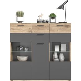 Highboard Home Affaire "Riga", braun (nox oak nb, basalt grau nb), B:140cm H:134cm T:37cm, FSC-zertifizierter Holzwerkstoff, Sideboards, Highboard, Breite 40 cm