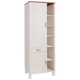 Hochschrank Home Affaire "Alby", wei&szlig; (wei&szlig;, honigfarben), B:75cm H:205cm T:60cm, Schr&auml;nke, Hochschrank, Breite 75 cm, 2 T&uuml;ren, 1 Schubkasten, 6 offene F&auml;cher