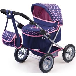 Puppenwagen BAYER "Trendy, dunkelblau", blau (dunkelblau), Puppenwagen, KinderB:39cm H:68cm T:68cm, Kunststoff, Metall, Stoff, Puppenwagen, mit Wickeltasche, B:39cm H:68cm T:68cm