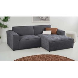 Ecksofa Home Affaire "Avelin, 228 cm, L-Form, Chenille, Struktur-Boucle", grau (dunkelgrau), B:228cm H:75cm T:156cm, 100% Polyester, Sofas, Ecksofa, mit Wellenunterfederung, Kedernaht, bodentief, Skandi-Design