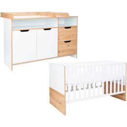 Babym&ouml;bel-Set Arthur Berndt "Babyzimmer Set &raquo;Maxim&laquo; 2-teilig", Baby, Gr. B/H: 70cm x 140cm, wei&szlig; (kreidewei&szlig;, artisan, oak, nachbildung), Hartfaserplatte, Holzwerkstoff, Massivholz, Melamin, Metall, Schlafzimmerm&ouml;bel-Sets Babym&ouml;bel-Set, Ged&auml;mpfte T&uuml;ren und Schubk&auml;sten