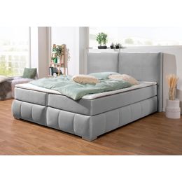 Boxspringbett Home Affaire "Wehma", silber, B:190cm L:233cm, Struktur fein (100% Polyester), Komplettbetten, Boxspringbett, inkl. Topper in 3 verschiedenen Matratzen, auch in Samtstoff