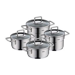 Topf-Set Silit "Extra Cook Mini, Kochgeschirr-Set Induktion mit Glasdeckeln, stapelbar", grau (edelstahl), T&ouml;pfe, Topf-Set, Silitherm Universalboden, breiter Sch&uuml;ttrand, sp&uuml;lmaschinengeeignet