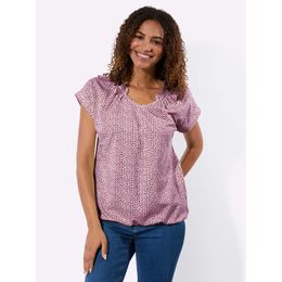Kurzarmshirt Inspirationen "Kurzarm-Shirt", Damen, Gr. 54, kirsche, ecru, bedruckt, 95% Baumwolle, 5% Elasthan, gemustert, mehrfarbig, V-Ausschnitt, Shirts Kurzarmshirt