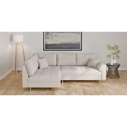 Ecksofa Home Affaire "CHARRE L-Form mit Ottomane, Ma&szlig;e B/T/H: 231/161/81 cm", beige (creme), B:231cm H:81cm T:161cm, 92% Polyester, 8% Nylon, Sofas, Ecksofa, feine Steppung, lose R&uuml;cken- und Zierkissen, auch in Cord und Boucl&eacute;