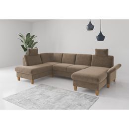 Wohnlandschaft Home Affaire "Rochelle, U-Form", braun (hellbraun), B:314cm H:90cm T:195cm, 100% Polyester, Sofas, Wohnlandschaft, optional mit Armteilverstellung, mit Bettfunktion & Bettkasten