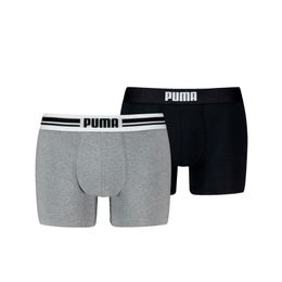Boxershorts Puma "Puma MEN EVERYDAY PLACED LOGO BOXERS 2P", Herren, Gr. L, schwarz (middle grau melange, schwarz), Jersey, Obermaterial: 95% Baumwolle, 5% Elasthan, normal, Unterhosen Boxershorts, mit Logo Webbund