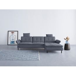 Ecksofa Home Affaire "Birkholm L-Form", grau, B:267cm H:83cm T:174cm, 100% Polyester, Sofas, Ecksofa, Armlehnverstellung, auch in Easy Clean Bezug - mit Wasser zu reinigen