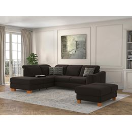 Sit & More Ecksofa SIT & MORE "Dundee L-Form", braun (espresso), B:263cm H:86cm T:219cm, Sofas, Ecksofa, mit Federkern und Massivholzf&uuml;&szlig;en, wahlweise mit Kopfteilverstellung