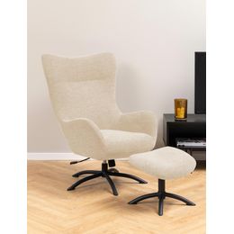 Loungesessel ACTONA GROUP "Tina", beige (creme), B:76cm H:105cm T:86cm, 100% Polyester, Sessel, Loungesessel, mit Fu&szlig;hocker, Dreh- und Kippfunktion f&uuml;r besonders bequemes Sitzen