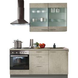 K&uuml;che KOCHSTATION "Trea", grau (k&uuml;che: natur, korpus: anthrazit, arbeitsplatte: beton hell), B:180cm H:87cm T:58cm, Komplettk&uuml;chen-Sets, K&uuml;che, vormontiert, wahlweise mit E-Ger&auml;ten, Stellbreite 180 cm