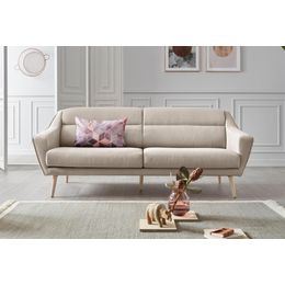 3-Sitzer OTTO HOME "Bille", beige (creme), B:212cm H:86cm T:90cm, Struktur (100% Polyester);Struktur fein (100% Polyester);Samtoptik (100% Polyester);Luxus-Microfaser weich (100% Polyester), Sofas, 3-Sitzer, mit Naht im R&uuml;ckenkissen und Eiche-Beinen, Design by Morten Georgsen