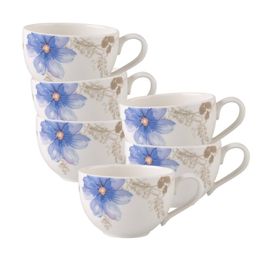 Villeroy & Boch Tasse VILLEROY & BOCH "Kaffeetassen Mariefleur Gris Basic 150 ml 6er Set bunt", bunt, 6 tlg., Porzellan, Trinkgef&auml;&szlig;e, Tasse