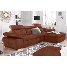 Ecksofa exxpo - SOFA FASHION "Spring, super bequem, mit Armteil- und Kopfteilfunktion, OTTOs Choice", braun (cognac), B:284cm H:81cm T:181cm, Luxus-Microfaser (100% Polyester);Struktur (100% Polyester);NaturLEDER (echtes Rindsleder) in Sitz und R&uuml;cken. Korpus in passendem Kunstleder SOFTLUX bezogen, Sofas, Ecksofa, L-Form, wahlweise mit Bettfunktion und Bettkasten